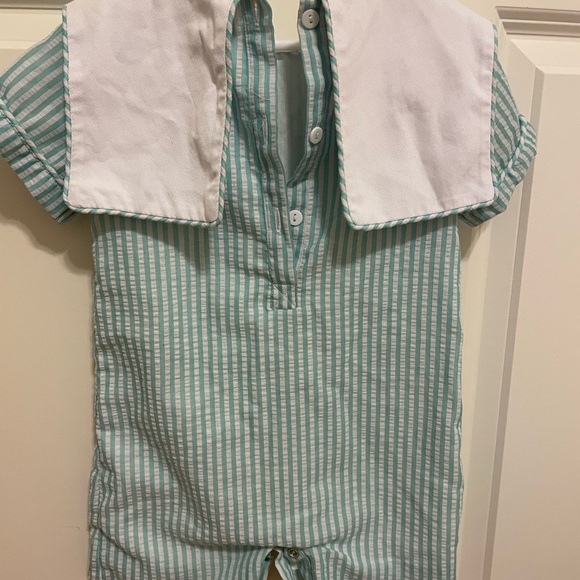 southern sass smocks | Other | Striped Green And White Baby Romper With ...